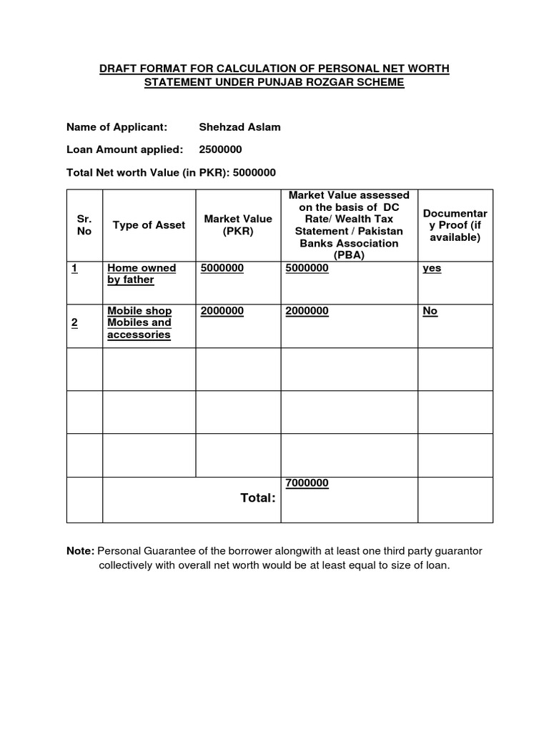 Personal Net Worth Statement Format 22102020 | PDF