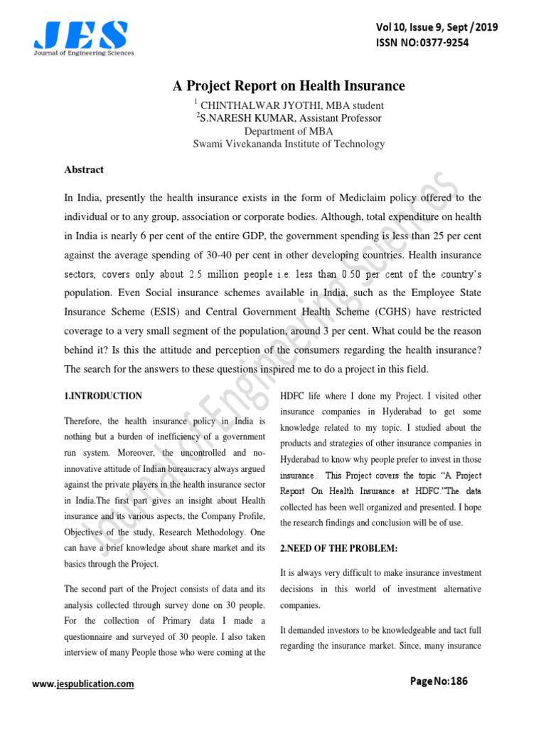 A Project Report On Health Insurance | PDF | Insurance | Investing