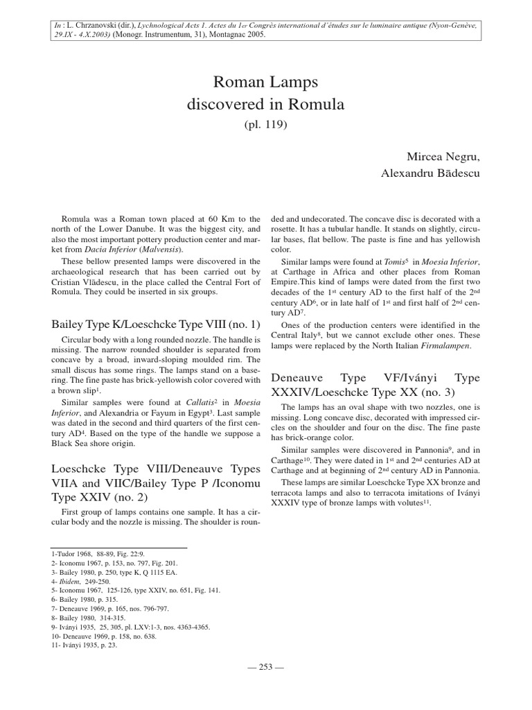 Roman Lamps Discovered in Romula II Lych | PDF | Plastic Arts