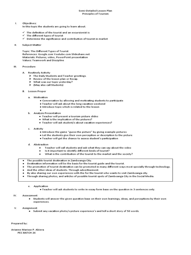 Lesson Plan Tourism | PDF | Tourism | Lesson Plan