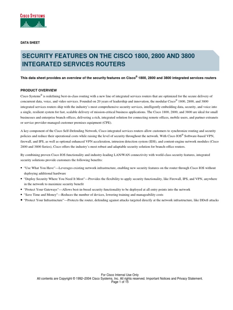 Cisco 1800 2800 3800 Router Security Broch | Download Free PDF | Virtual Private Network ...
