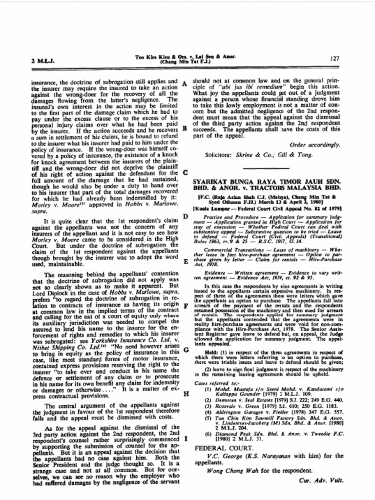 Syarikat Bunga Raya Timor Jauh SDN BHD - Anor V Tractors Malaysia BHD | PDF