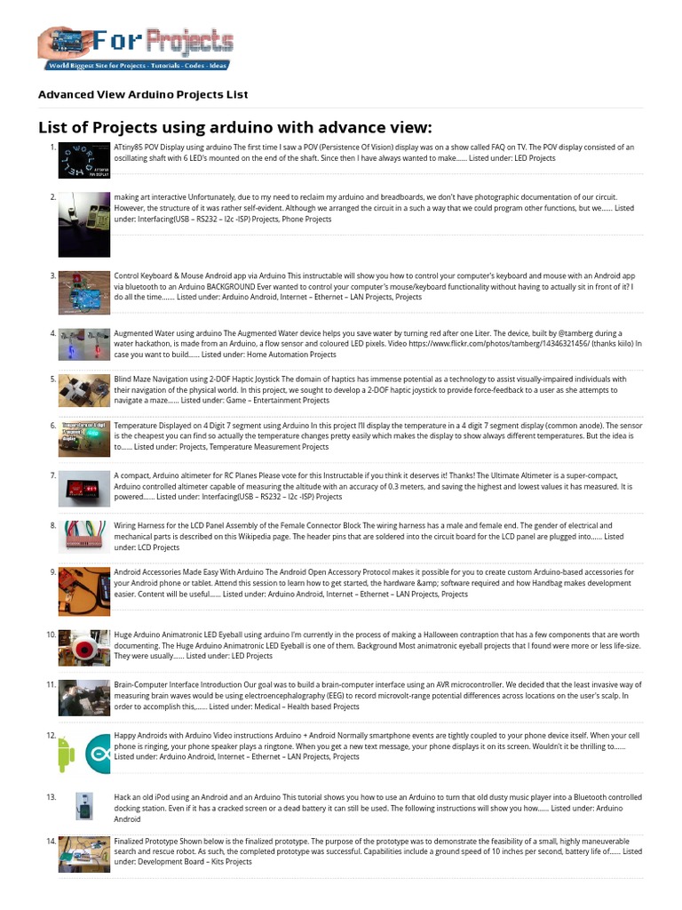 Advanced View Arduino Projects List - Use Arduino For Projects | PDF