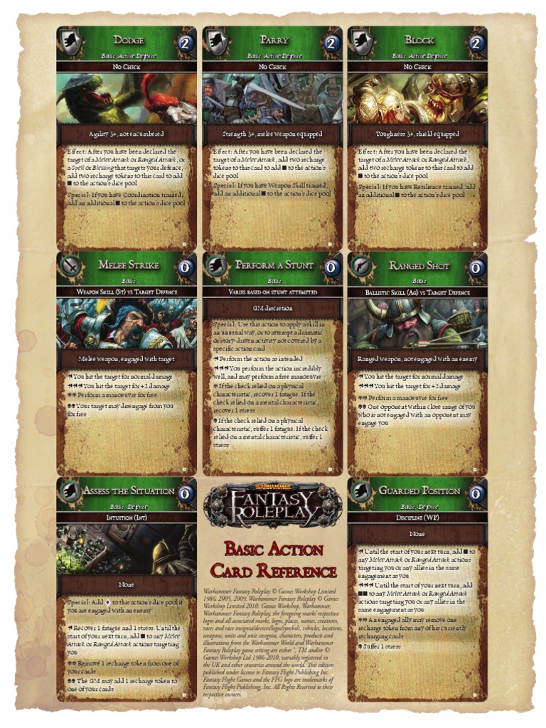 WFRP Basic Action Reference | PDF | Role Playing | Gaming