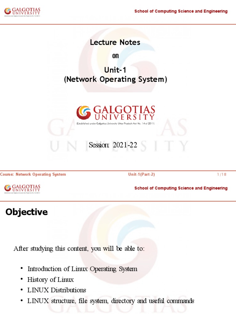 Lecture Notes Unit-1 (Network Operating System) : Session: 2021-22 ...
