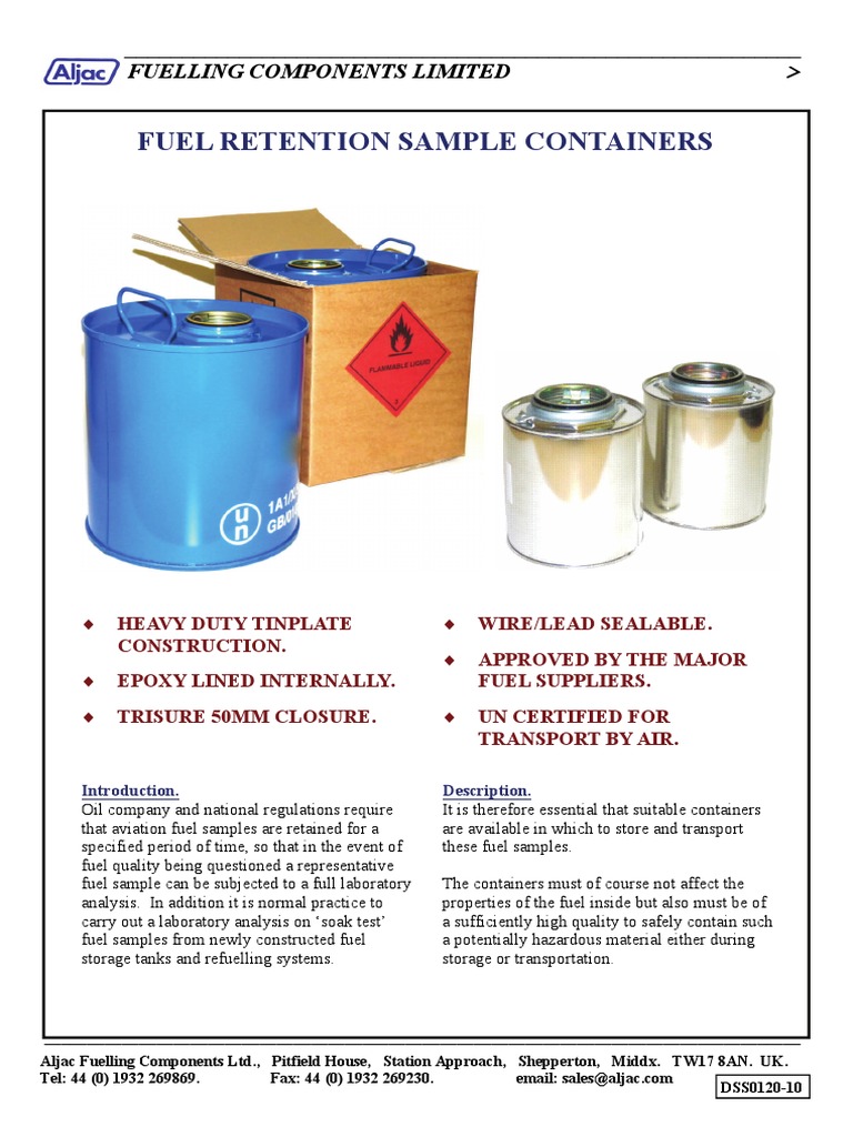 Fuel Retention Sample Containers | PDF | Packaging And Labeling ...
