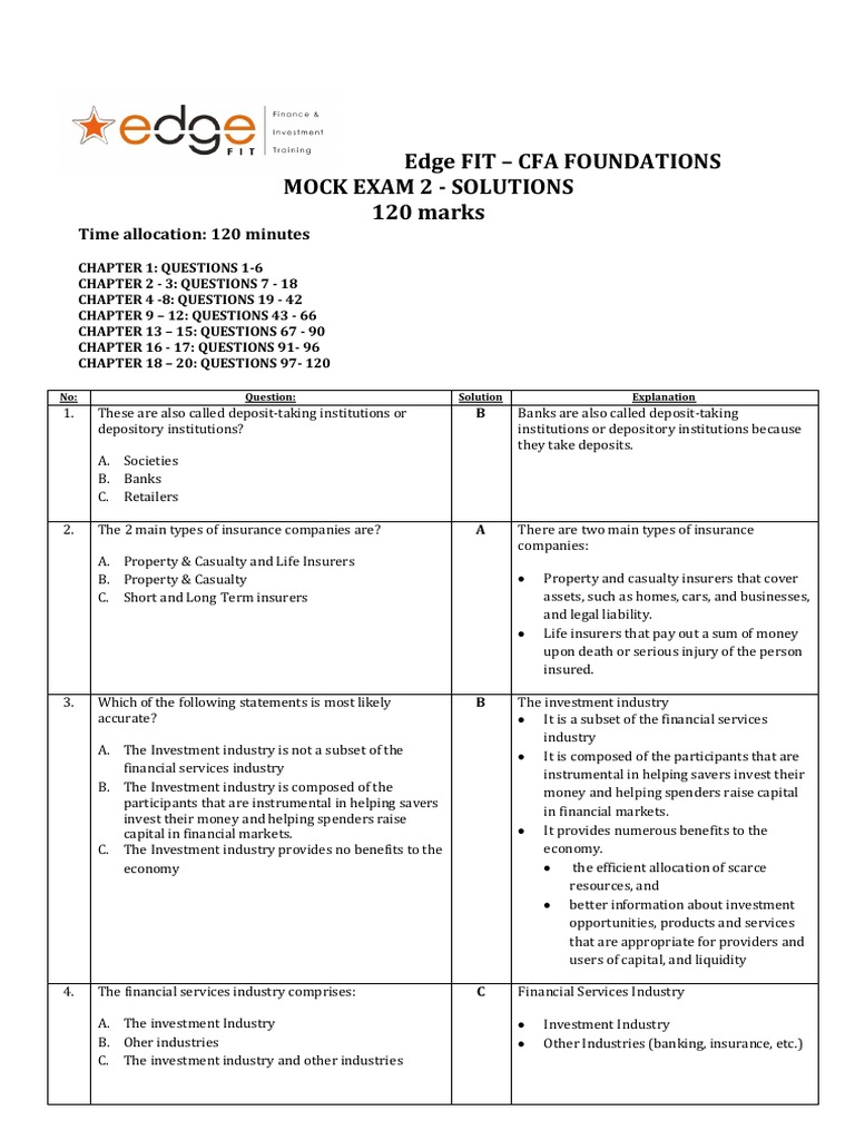 CFA Foundations Mock Exam 2 Solutions | PDF | Bonds (Finance ...