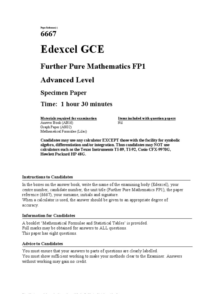 GCE FurtherMaths Specimen Paper Mkscheme | PDF | Eigenvalues And ...