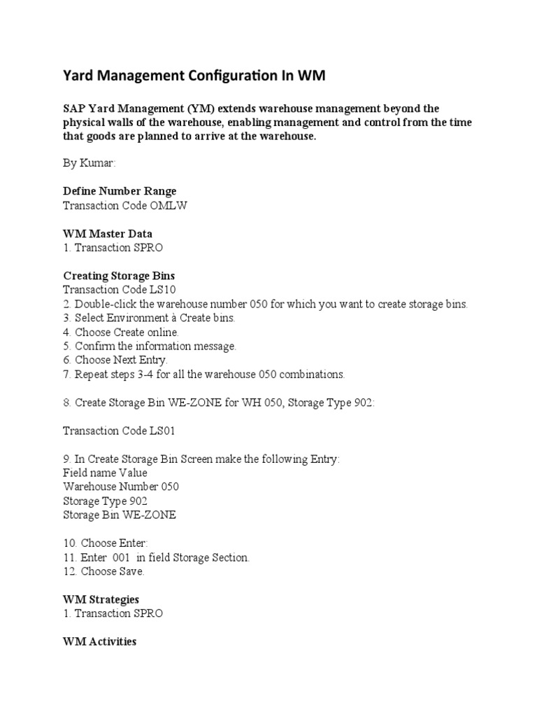 Yard Management Configuration in WM | PDF | Warehouse | Software