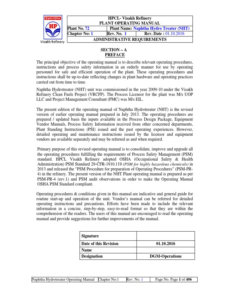 NHT Manual Updated 08032017 | PDF | Oil Refinery | Chemistry