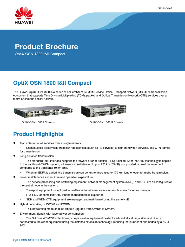 OptiX OSN 1800 I&II Compact Product Brochure | PDF | Wavelength Division Multiplexing | Electronics