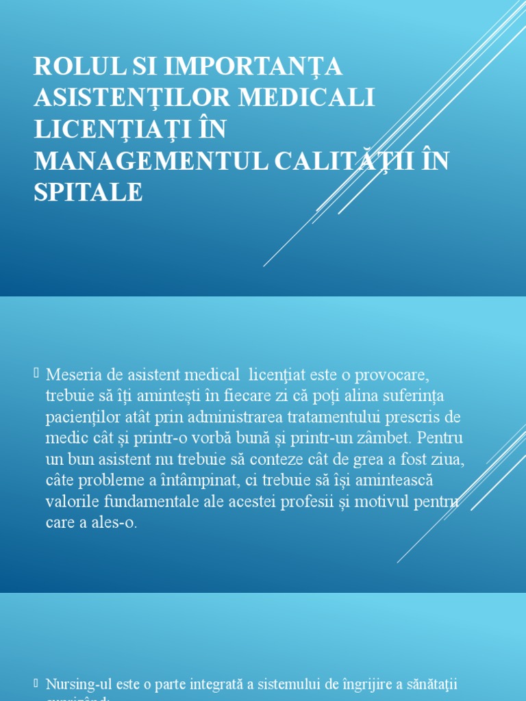 Rolul Si Importanta Asistentei Medicale in Managementul Calitatii | PDF