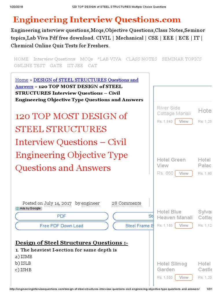 DESIGN of STEEL STRUCTURES Multiple Choice Questions | PDF | Strength ...