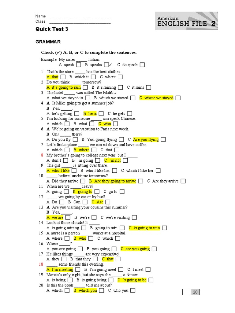 Quick English Grammar Test | PDF