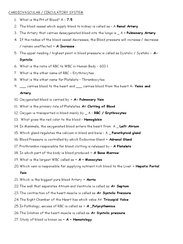 MCQ - Cardiovasuclar System | PDF | Blood | Heart