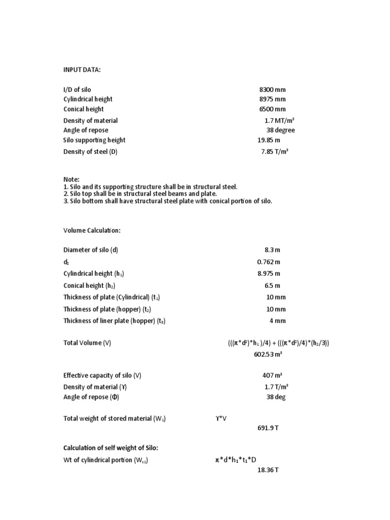 Silo Design Calculation | PDF | Civil Engineering | Mechanical Engineering