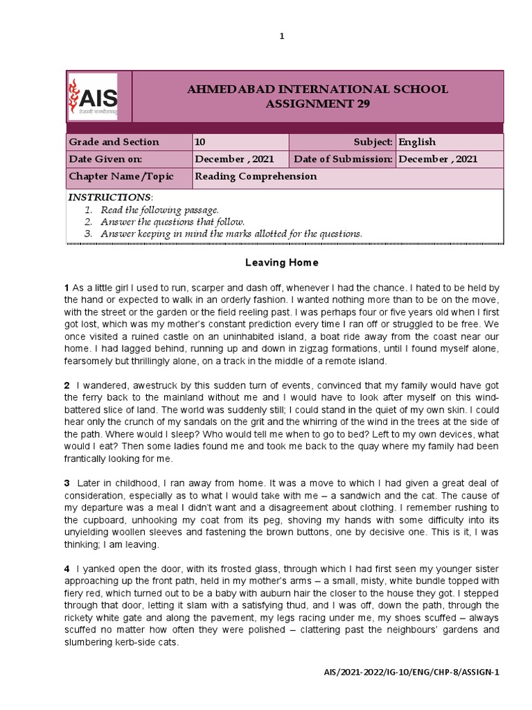 Ahmedabad International School Assignment 29 | PDF