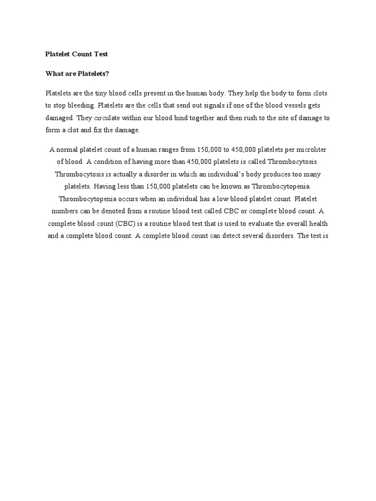 Platelet Count Test | PDF | Platelet | Bleeding