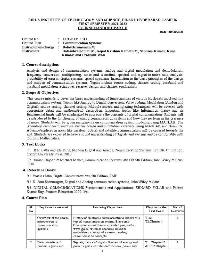 Eee (Ece) f311 2022 Handout | PDF | Modulation | Frequency Modulation