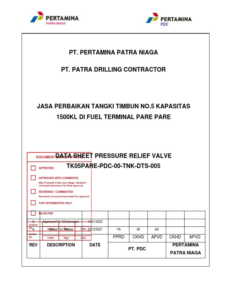 Tk05pare-Pdc-00-Tnk-Dts-005 Data Sheet PRV | PDF