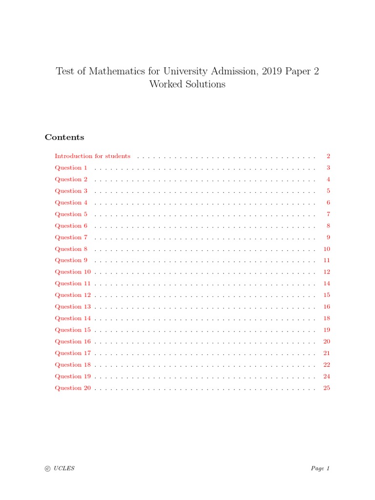 Test of Mathematics For University Admission 2019 Paper 2 Worked ...