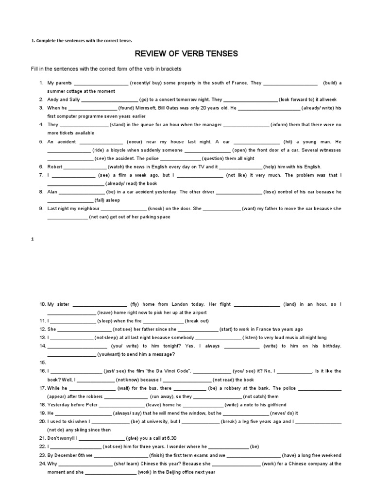 Ejercicios para Repasar Tiempos Verbales | PDF | Linguistic Morphology ...