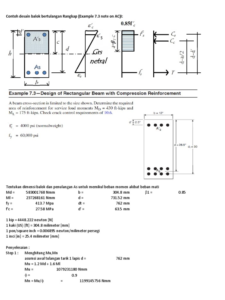 Contoh Desain Balok Tulangan Rangkap Cara Nawy | PDF