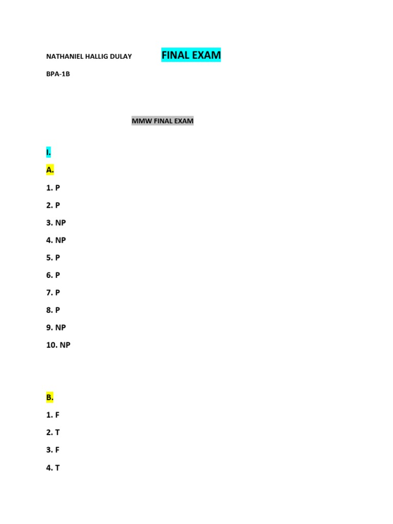 MMW - Final Exam | PDF