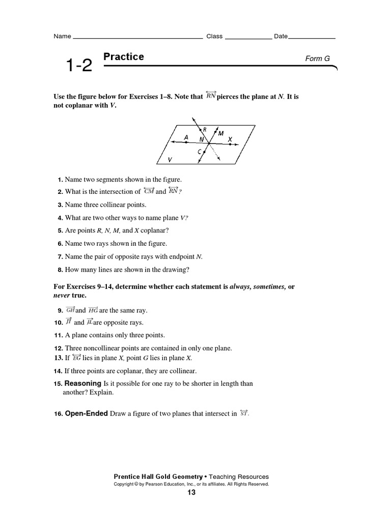 1-2 Point, Lines, Planes Practice | PDF | Line (Geometry) | Classical ...