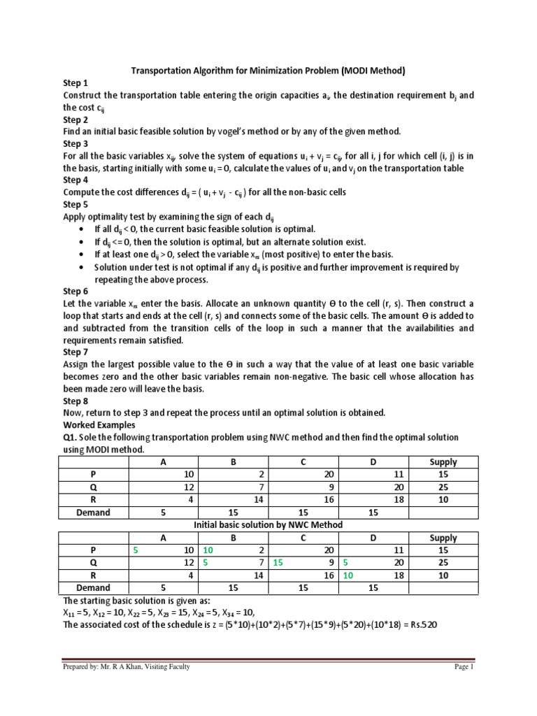 MODI Method for Transportation Optimization | PDF | Mathematical ...