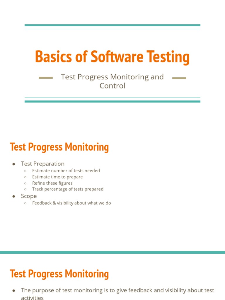 Basics of Software Testing: Test Progress Monitoring and Control | PDF ...