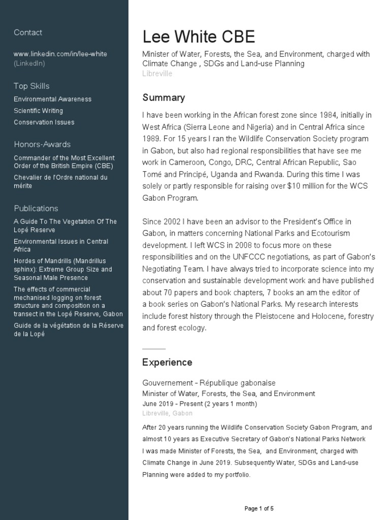 Lee White Profile | PDF | Natural Resource Management | Natural Environment