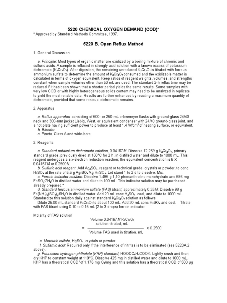 Chemical Oxygen Demand - Wastewater Treatment | PDF | Chemistry ...