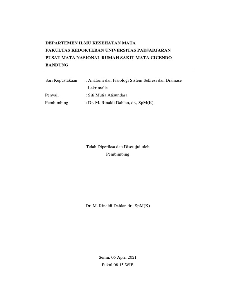 Anatomi Dan Fisiologi Sistem Sekresi Dan Drainase Lakrimalis - Siti ...