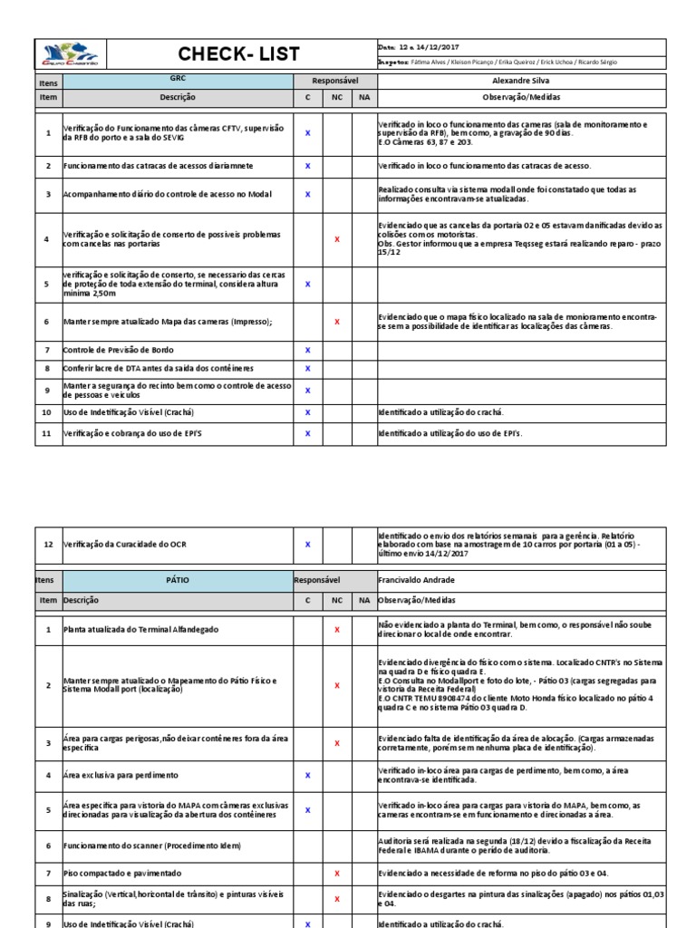 Check List de Auditoria | PDF | Armazém | Transporte de mercadorias