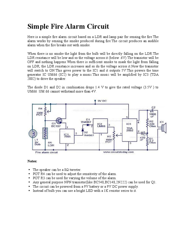 Simple Fire Alarm Circuit | PDF | Electrical Network | Transistor