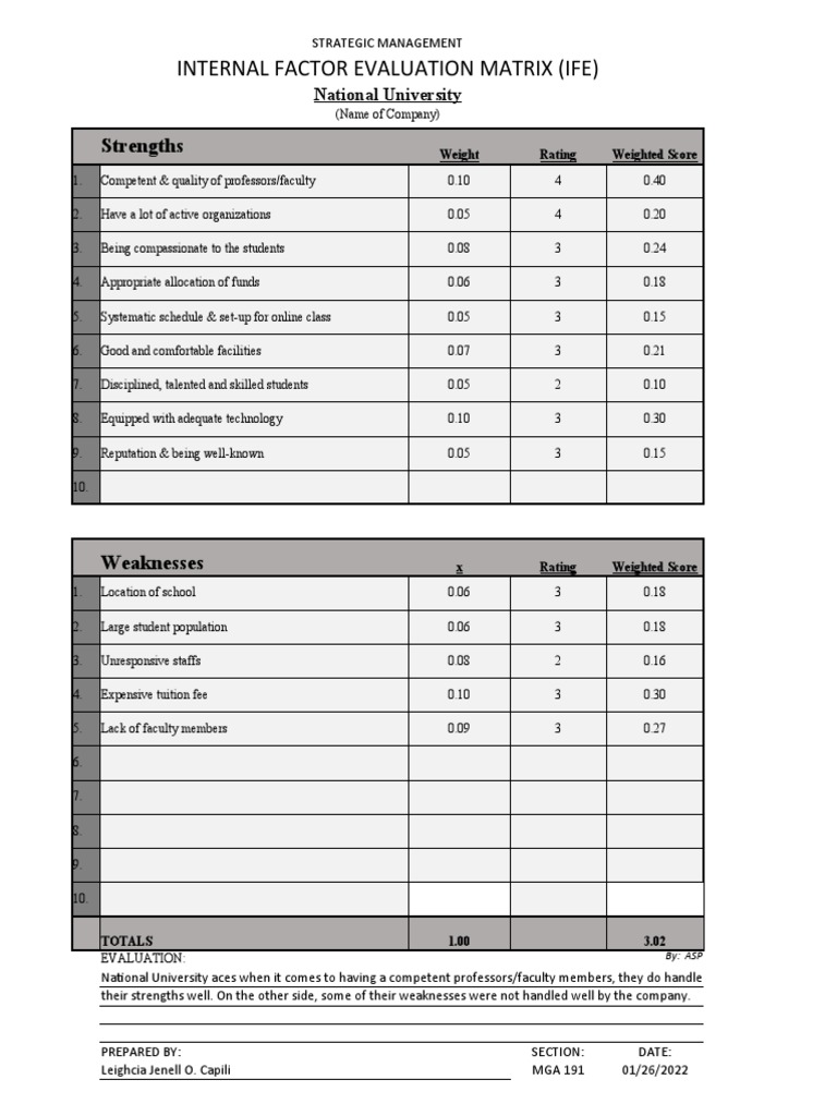 Internal Factor Evaluation Matrix (Ife) : Strengths | PDF