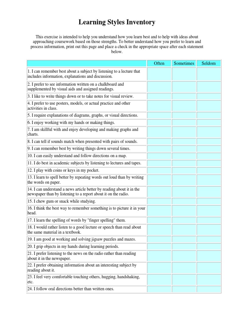 Learning Style Inventory OTHER | PDF | Lecture | Learning Styles