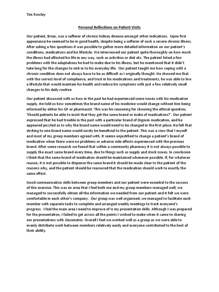 Rowley Timothy Reflections | PDF | Chronic Condition | Patient