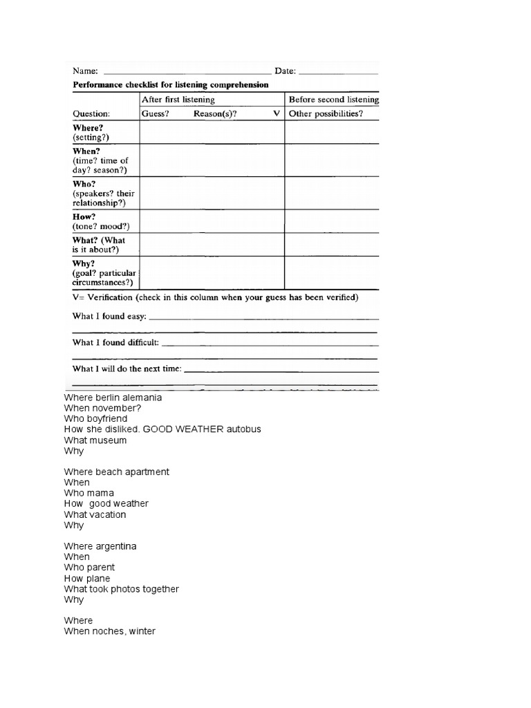 Listening Checklist | PDF