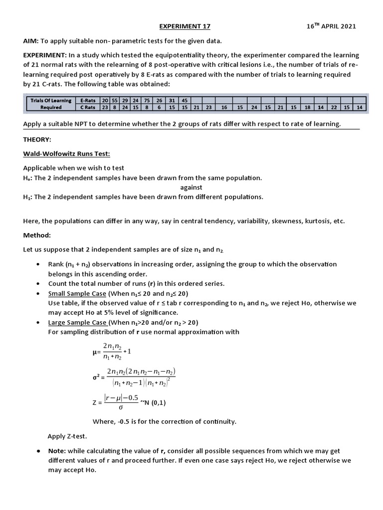 Comparing the Learning Rates of Normal and Post-Operative Rats Using ...