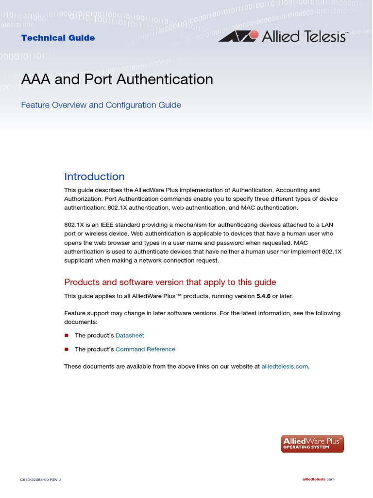 Aaa and Port Authentication Feature Overview Guide | PDF | Radius | World Wide Web