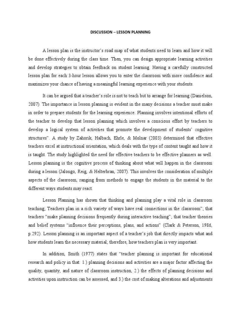 Discussion - Lesson Planning | PDF | Teachers | Lesson Plan