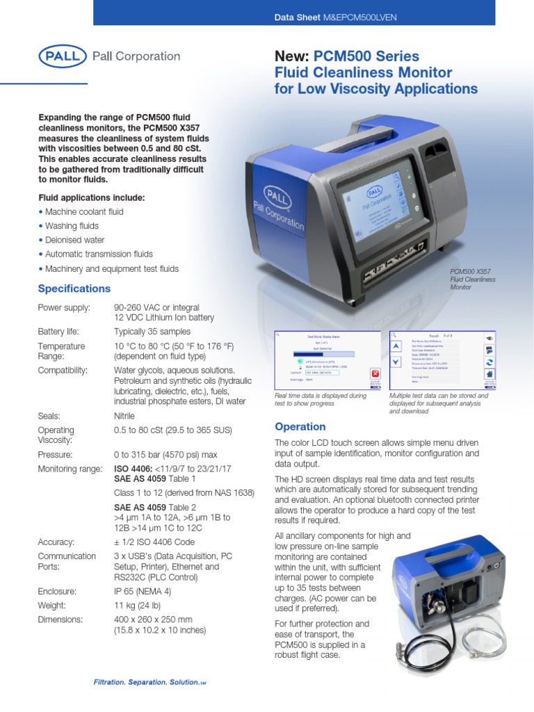 PCM500 Series Fluid Cleanliness Monitor For Low Viscosity Applications ...