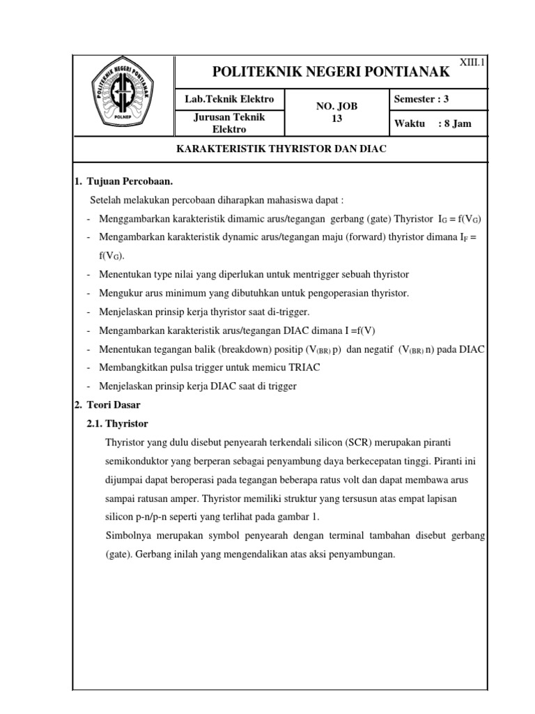 Job 13 Karakteristik Thyristor Dan Diac PDF