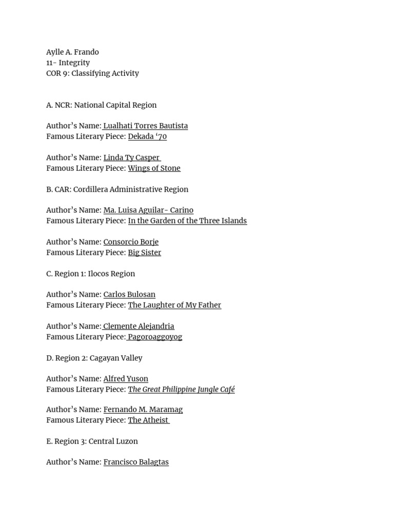Classifying Activity | PDF | Philippines | Spanish Language Literature