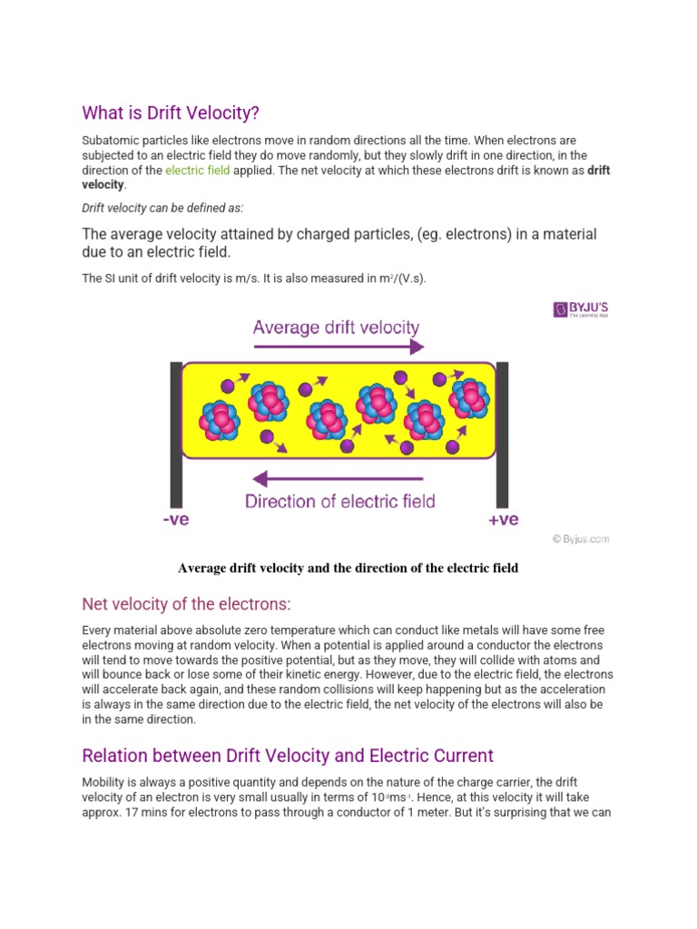 Understanding Drift Velocity: What It Is, How It Relates to Electric ...