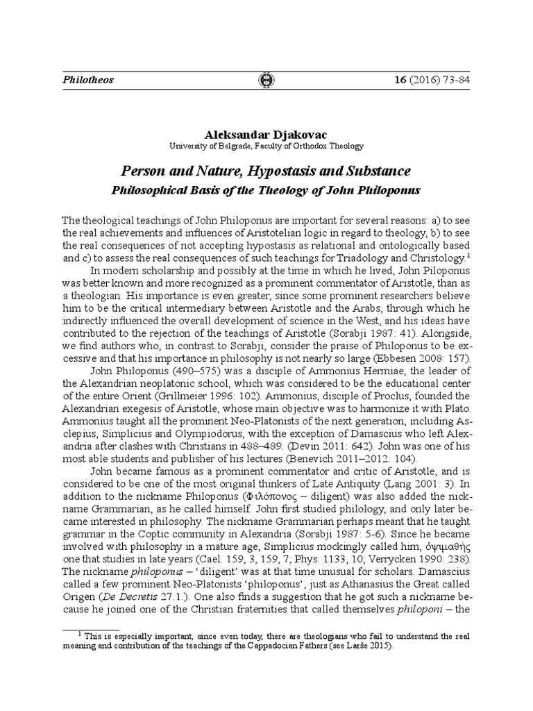 Person and Nature, Hypostasis and Substance: Philosophical Basis of The ...