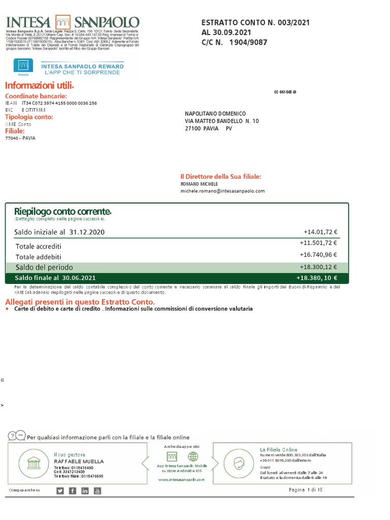 Estratto Conto Intesa | PDF