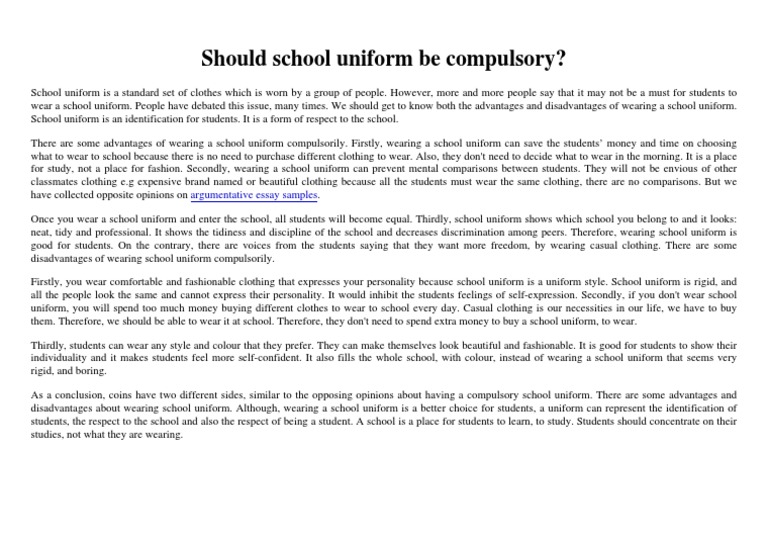 Arguments for and Against School Uniforms | PDF | Clothing